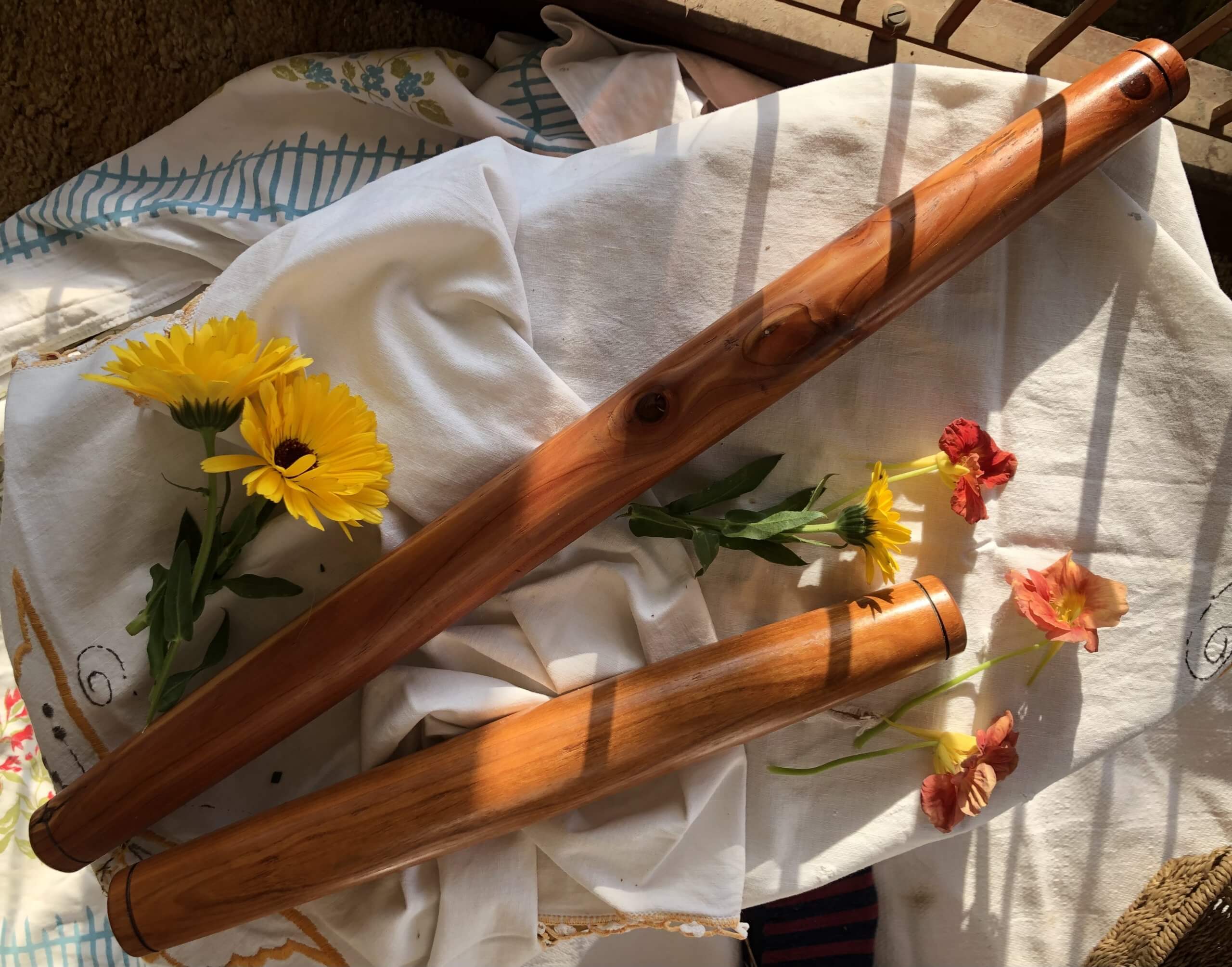 Pretty Cherry wood French rolling pin, full-size - vomitingchicken.com